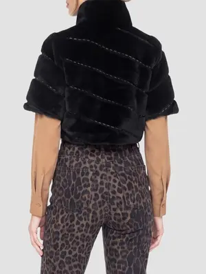 Gorski Select Shearling Lamb Diagonal Bolero With Cropped Sleeves - Black