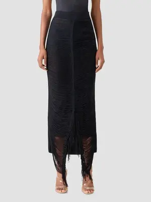 Akris Draped Fringed Silk Midi-skirt