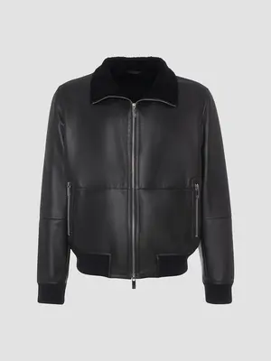 Gorski Shearling Lamb Bomber Jacket - Black