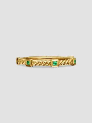 David Yurman Cable Collectibles Stack Ring In 18k Yellow Gold Emerald