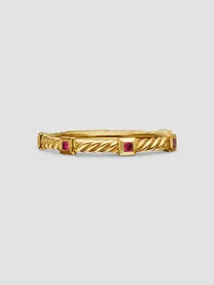 David Yurman Cable Collectibles Stack Ring In 18k Yellow Gold Ruby