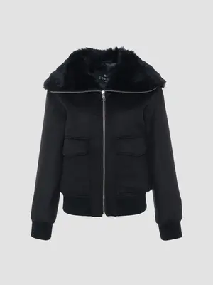 Gorski Fabric Coat With Select Shearling Lamb Collar - Black