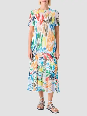 Akris Abstract Georgette Crewneck Midi-dress