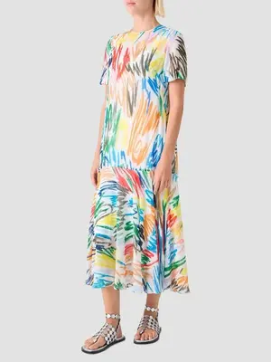 Akris Abstract Georgette Crewneck Midi-dress