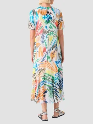 Akris Abstract Georgette Crewneck Midi-dress