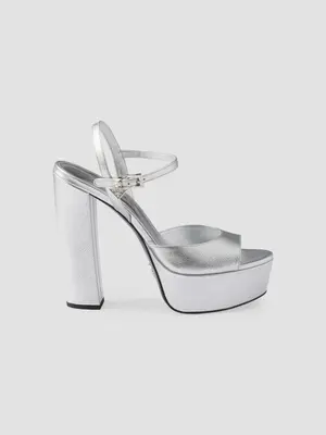 Prada Patent Saffiano Leather Platform Sandals - Silver