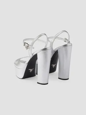 Prada Patent Saffiano Leather Platform Sandals - Silver