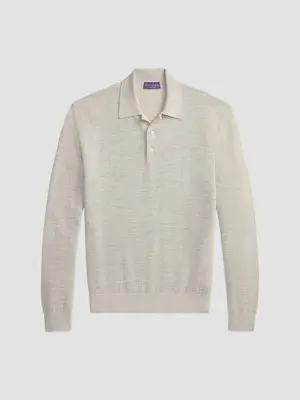 Ralph Lauren Purple Label Warm Weather Long-sleeve Polo Shirt - Grey Multi