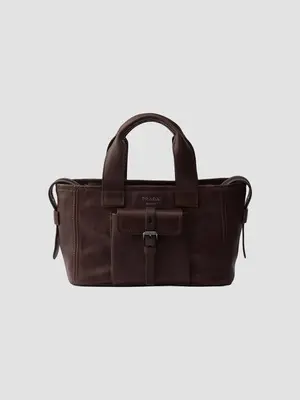 Prada Route Leather Tote Bag - Brown