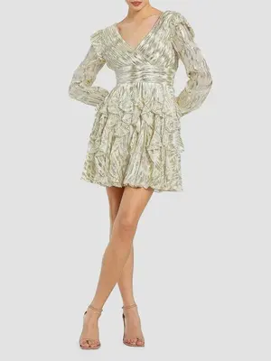 Mac Duggal Ieena Metallic Ruffle Minidress