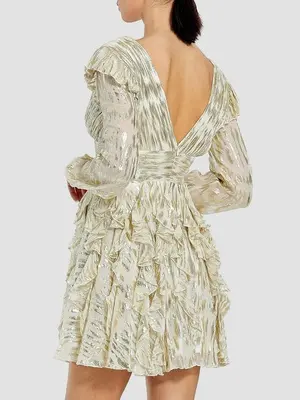Mac Duggal Ieena Metallic Ruffle Minidress