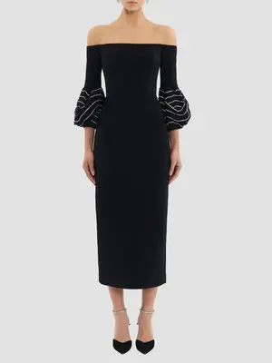 Rebecca Vallance Bellatrix Embellished Off-the-shoulder Midi-dress
