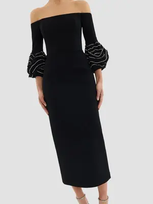 Rebecca Vallance Bellatrix Embellished Off-the-shoulder Midi-dress