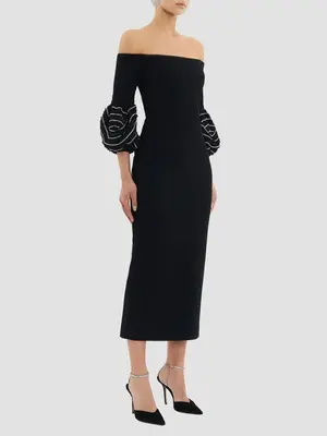 Rebecca Vallance Bellatrix Embellished Off-the-shoulder Midi-dress