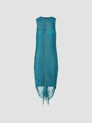 Akris Draped Fringed Silk Sheath Dress