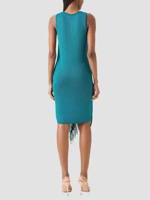 Akris Draped Fringed Silk Sheath Dress