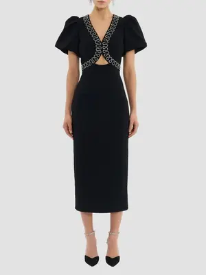 Rebecca Vallance Nyx Puff-sleeve Midi-dress - Black