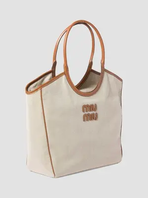 Miu Miu Ivy Canvas And Leather Tote Bag