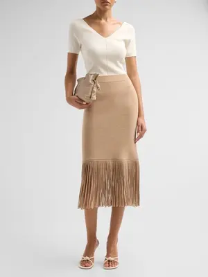 Cara Cara Delphi Knit Fringe Merino Wool Midi Skirt