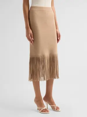 Cara Cara Delphi Knit Fringe Merino Wool Midi Skirt