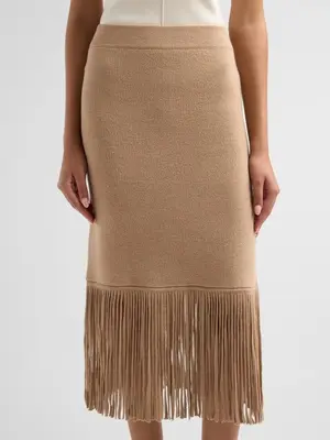 Cara Cara Delphi Knit Fringe Merino Wool Midi Skirt