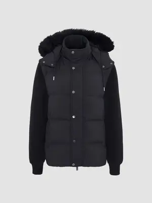 Gorski Quilted Down Bomber Jacket With Detachable Sleeves And Shearling Hood - Black