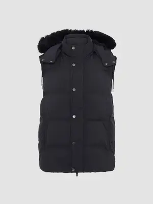 Gorski Quilted Down Bomber Jacket With Detachable Sleeves And Shearling Hood - Black