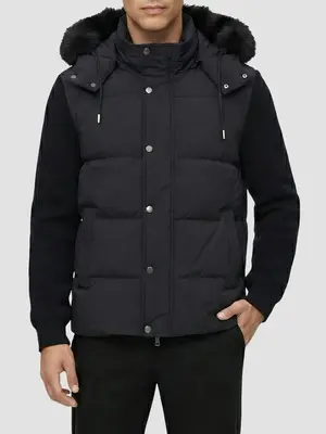 Gorski Quilted Down Bomber Jacket With Detachable Sleeves And Shearling Hood - Black