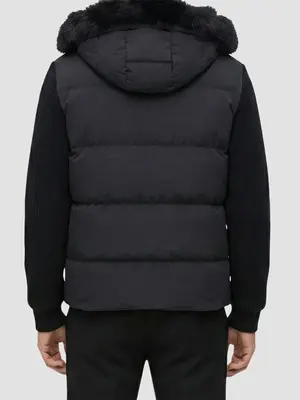 Gorski Quilted Down Bomber Jacket With Detachable Sleeves And Shearling Hood - Black