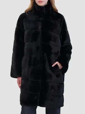 LYLA GRANT Faux Fur Mink Reversible Short Coat - Black
