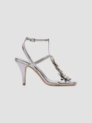 Zimmermann Belara 85mm Floral-appliqué Leather Sandals - Silver