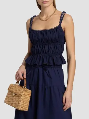 Peixoto Amelia Ruffle Crop Top - Navy