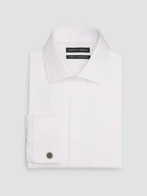 SAKS FIFTH AVENUE Collection Solid Twill French-cuff Classic-fit Shirt - White