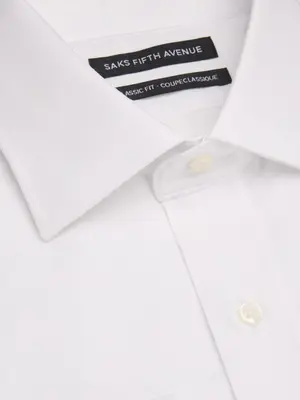 SAKS FIFTH AVENUE Collection Solid Twill French-cuff Classic-fit Shirt - White
