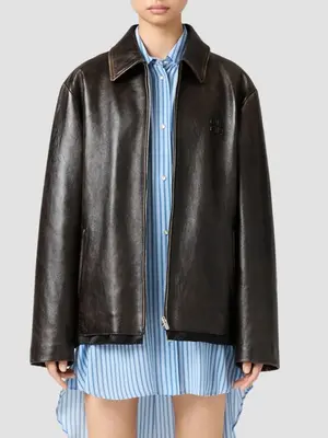 Miu Miu Nappa Leather Jacket - Brown