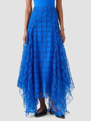 Akris Organza Silk Trapazoid-embroidered Maxi Skirt