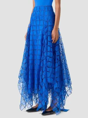 Akris Organza Silk Trapazoid-embroidered Maxi Skirt