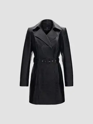 Gorski Select Nappa Leather Croco Embossed Trench Coat, Belt Black