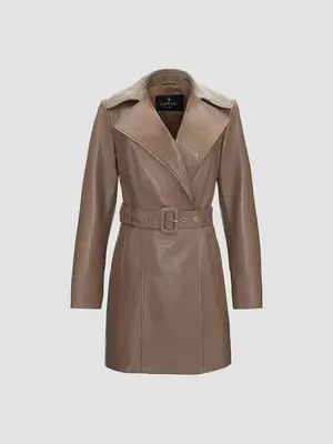 Gorski Select Nappa Leather Croco Embossed Trench Coat, Belt - Camel