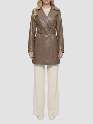 Gorski Select Nappa Leather Croco Embossed Trench Coat, Belt - Camel