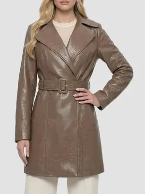 Gorski Select Nappa Leather Croco Embossed Trench Coat, Belt - Camel