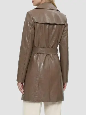 Gorski Select Nappa Leather Croco Embossed Trench Coat, Belt - Camel