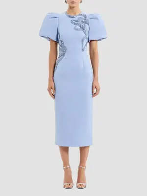 Rebecca Vallance Aylin Embroidered Puff-sleeve Midi-dress - Blue