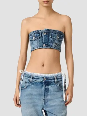 Miu Miu Washed Denim Bandeau Top