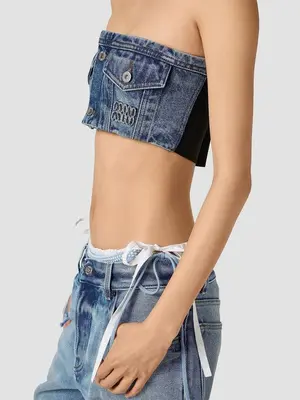 Miu Miu Washed Denim Bandeau Top