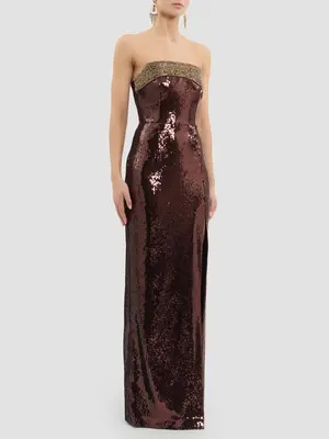 Rebecca Vallance Glimmer Embellished Sequin Strapless Column Gown