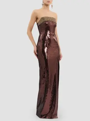 Rebecca Vallance Glimmer Embellished Sequin Strapless Column Gown