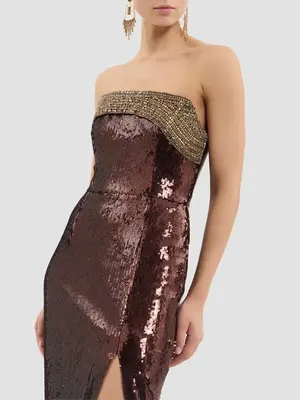 Rebecca Vallance Glimmer Embellished Sequin Strapless Column Gown