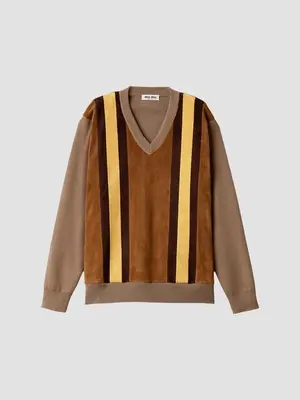 Miu Miu Wool And Suede Sweater - Brown