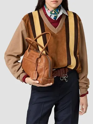 Miu Miu Wool And Suede Sweater - Brown